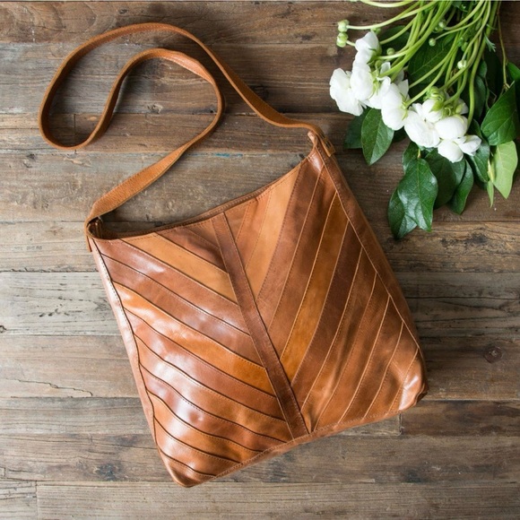 Raven + Lily | Bags | Raven Lily Large Brown Leather Chevron Crossbody ...